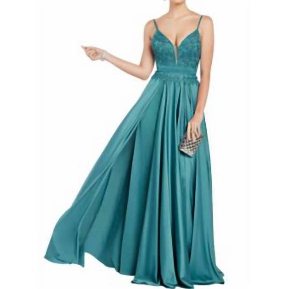 Alyce Paris | Dresses | New Alyce Paris Satin Embroidered Gown In Green ...